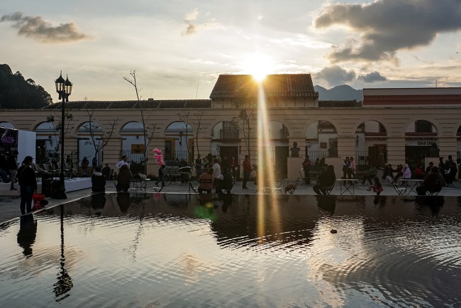 Sunset over Feminist Event in Mexican Plaza