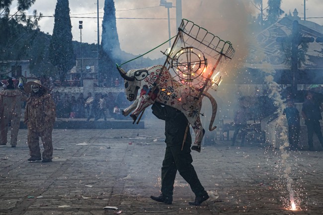 Lighting Firework Bulls at a Mexican Religious Celebration